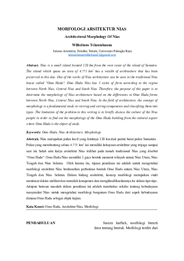 (DOC) MORFOLOGI ARSITEKTUR NIAS Architectural Morphology Of Nias