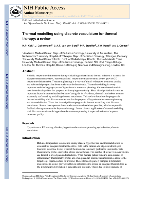 (PDF) Thermal modelling using discrete vasculature for thermal therapy: A review