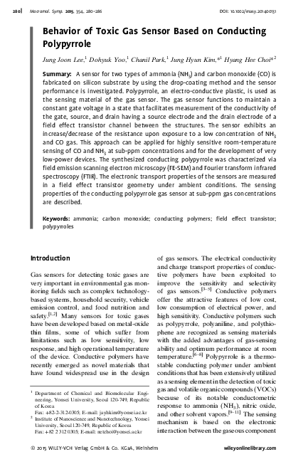 (PDF) Behavior of Toxic Gas Sensor Based on Conducting Polypyrrole
