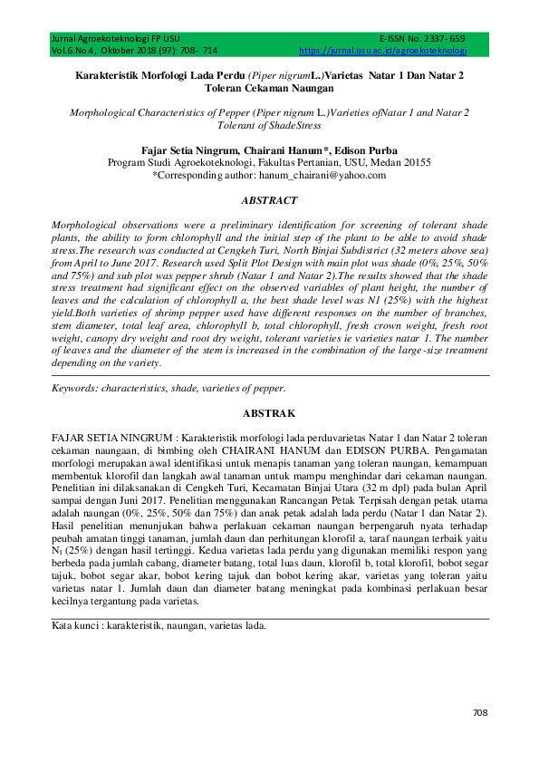 (PDF) Karakteristik Morfologi Lada Perdu (Piper nigrumL.)Varietas Natar ...