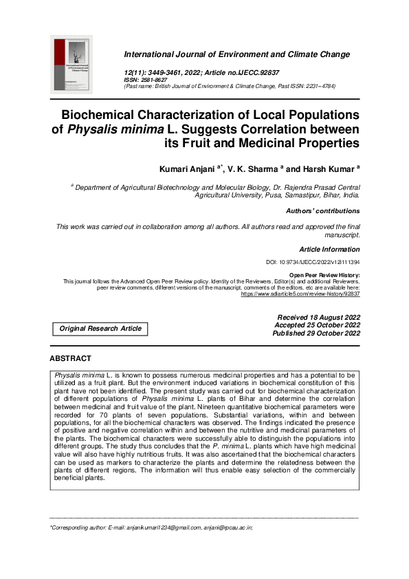 (PDF) Biochemical Characterization of Local Populations of Physalis minima L. Suggests ...
