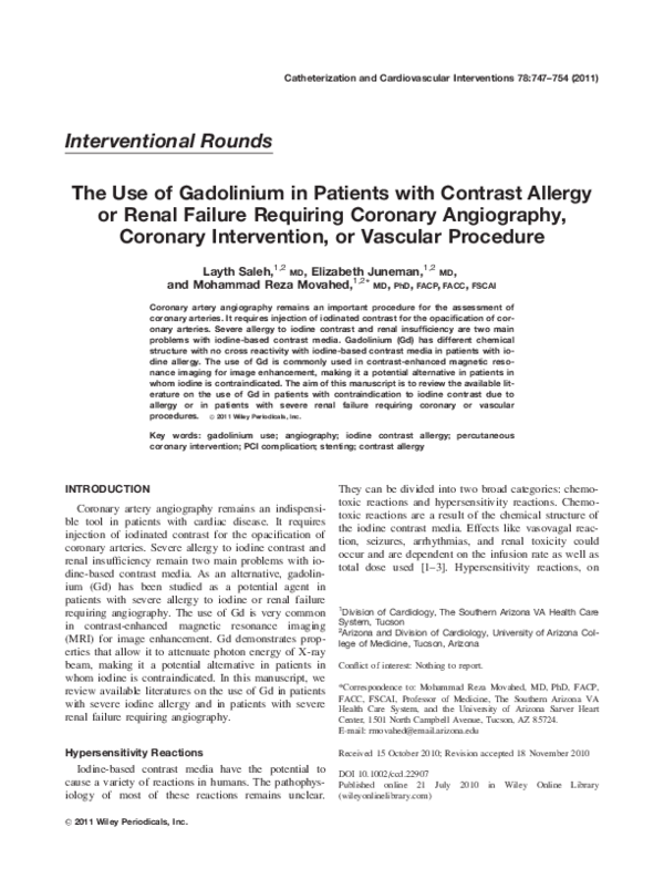 (PDF) The use of gadolinium in patients with contrast allergy or renal ...