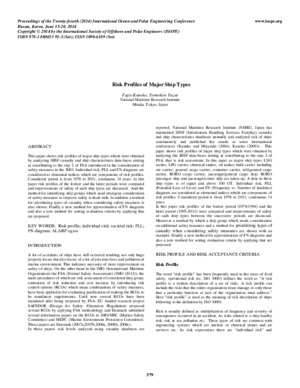 (PDF) Risk Profiles of Major Ship Types