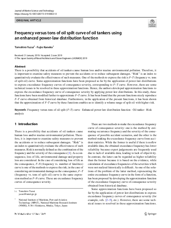 (PDF) Frequency versus tons of oil spilt curve of oil tankers using an ...