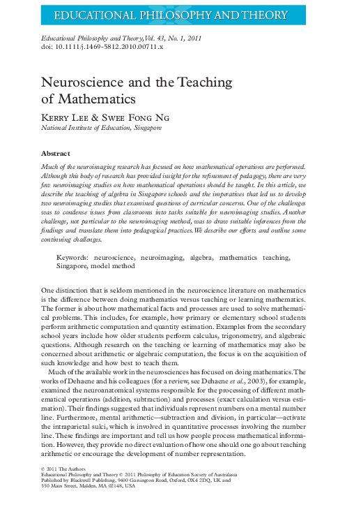 (PDF) Neuroscience and the Teaching of Mathematics
