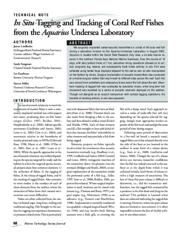 (PDF) In Situ Tagging and Tracking of Coral Reef Fishes from the ...