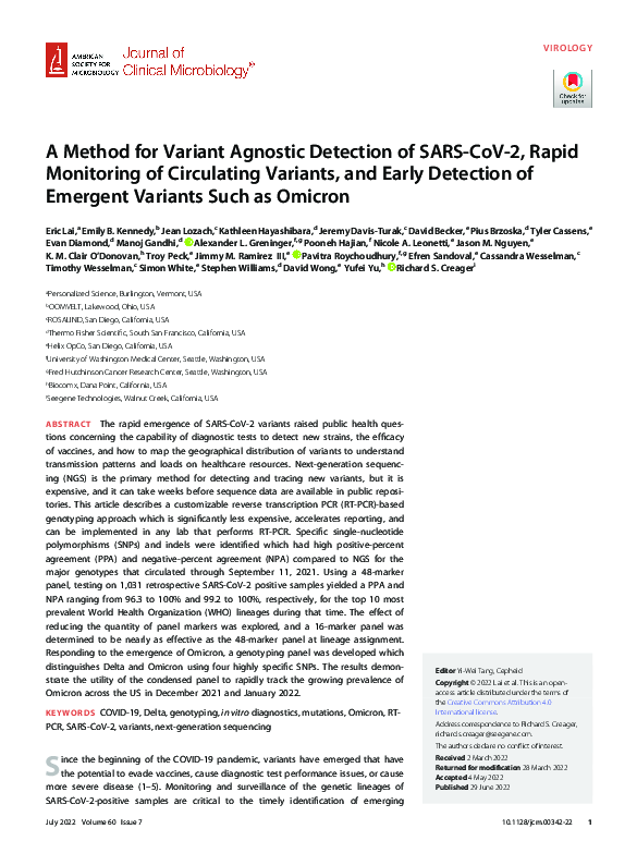 Pdf A Method For Variant Agnostic Detection Of Sars Cov 2 Rapid