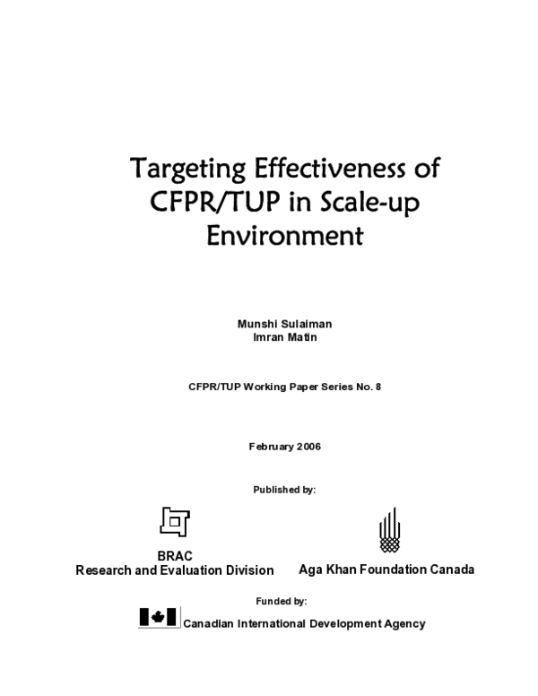 (PDF) Targeting Effectiveness of CFPR/TUP in Scale-up Environment