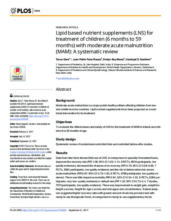 (PDF) Lipid based nutrient supplements (LNS) for treatment of children ...