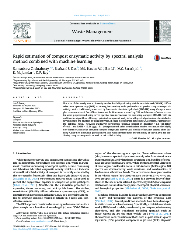 (PDF) Rapid estimation of compost enzymatic activity by spectral analysis method combined with ...