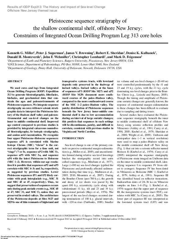 (PDF) Pleistocene sequence stratigraphy of the shallow continental shelf, offshore New Jersey ...