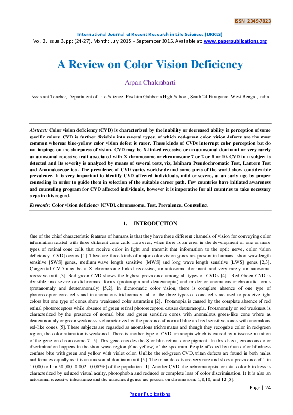 (PDF) A Review on Color Vision Deficiency