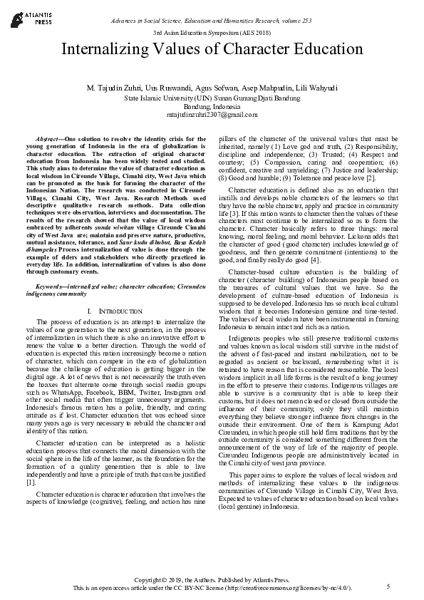 (PDF) Internalizing Values of Character Education