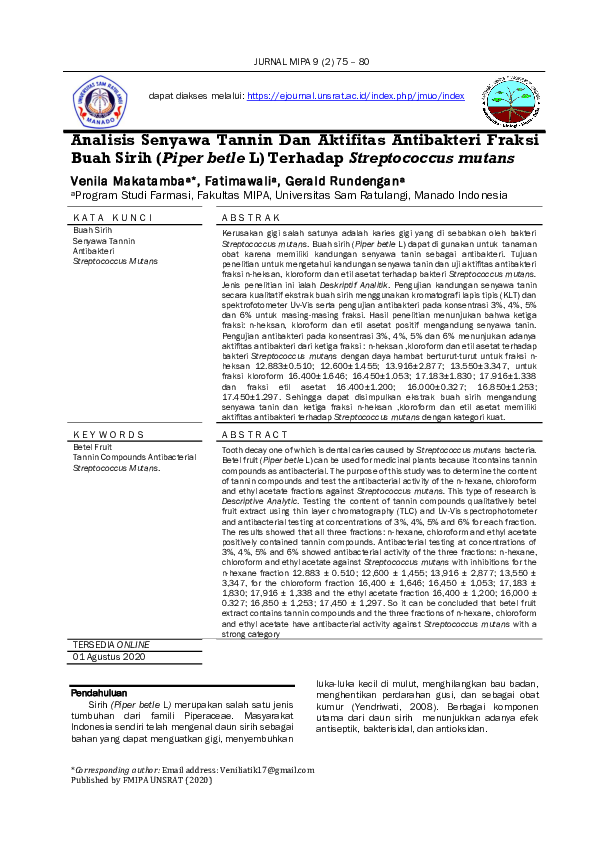 (PDF) Analisis Senyawa Tannin Dan Aktifitas Antibakteri Fraksi Buah ...