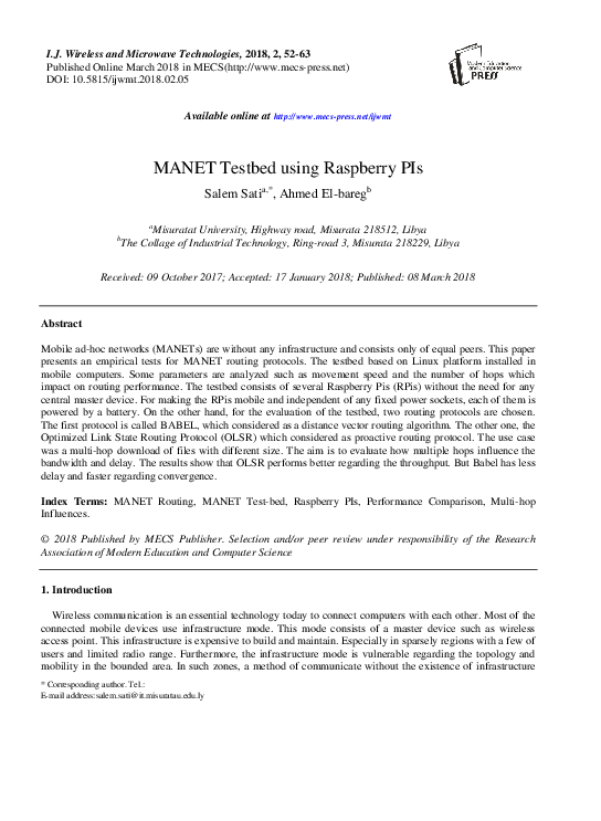 (PDF) MANET Testbed using Raspberry PIs