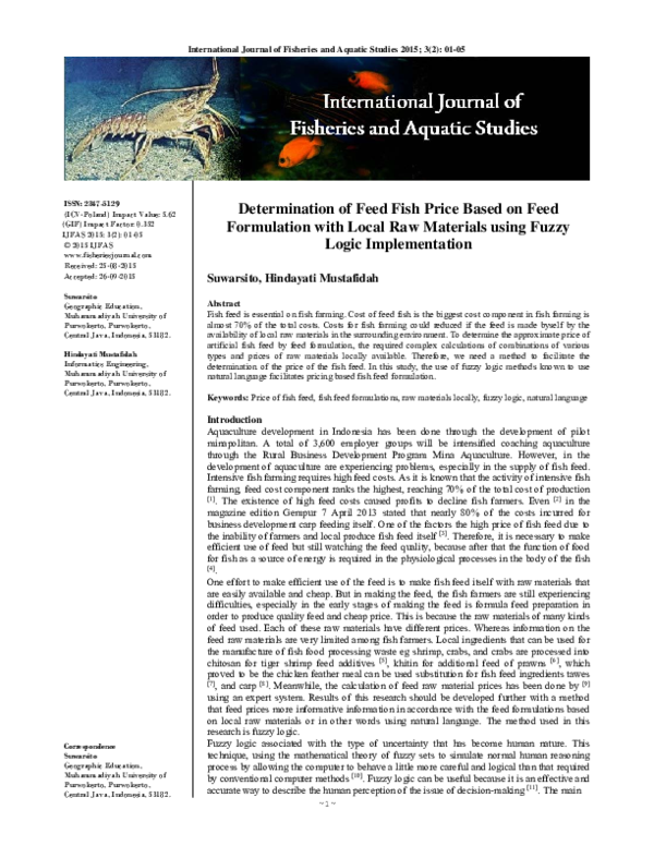 (PDF) Determination of Feed Fish Price Based on Feed Formulation with ...