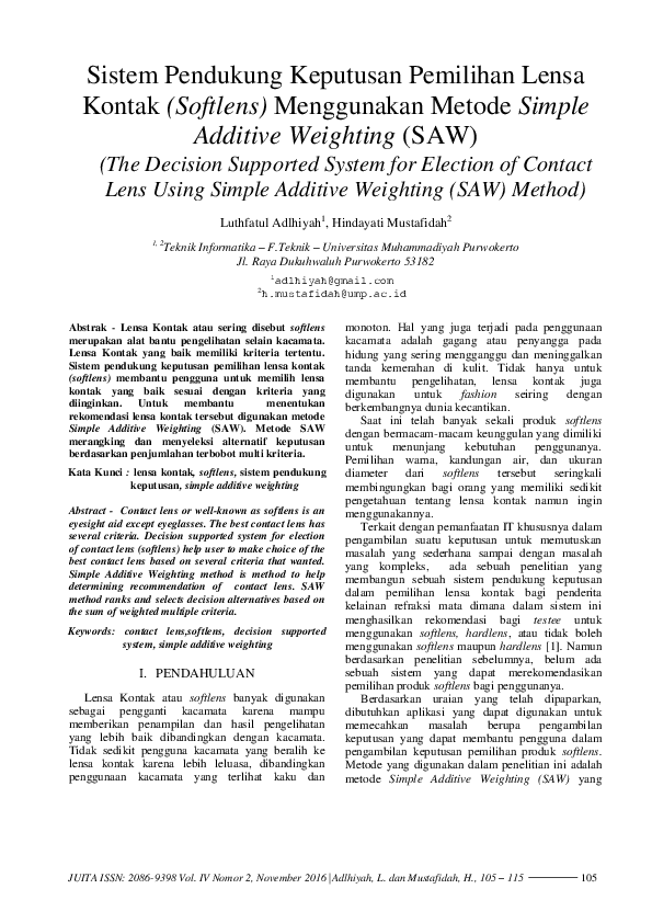 (PDF) Sistem Pendukung Keputusan Pemilihan Lensa Kontak (Softlens) Menggunakan Metode Simple ...