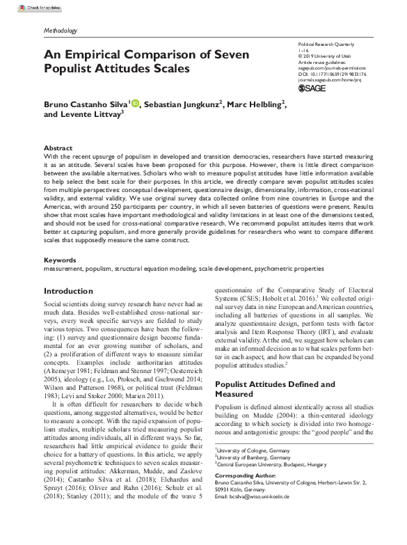 Pdf An Empirical Comparison Of Seven Populist Attitudes Scales