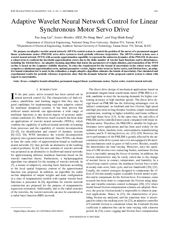 (PDF) Adaptive wavelet neural network control for linear synchronous motor servo drive