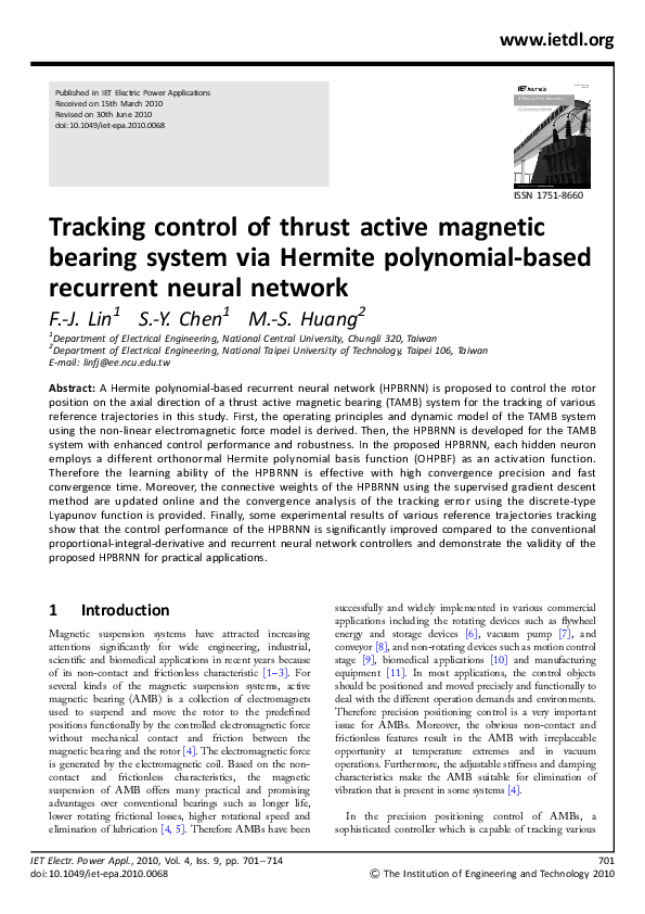 (PDF) Tracking control of thrust active magnetic bearing system via Hermite polynomial-based ...