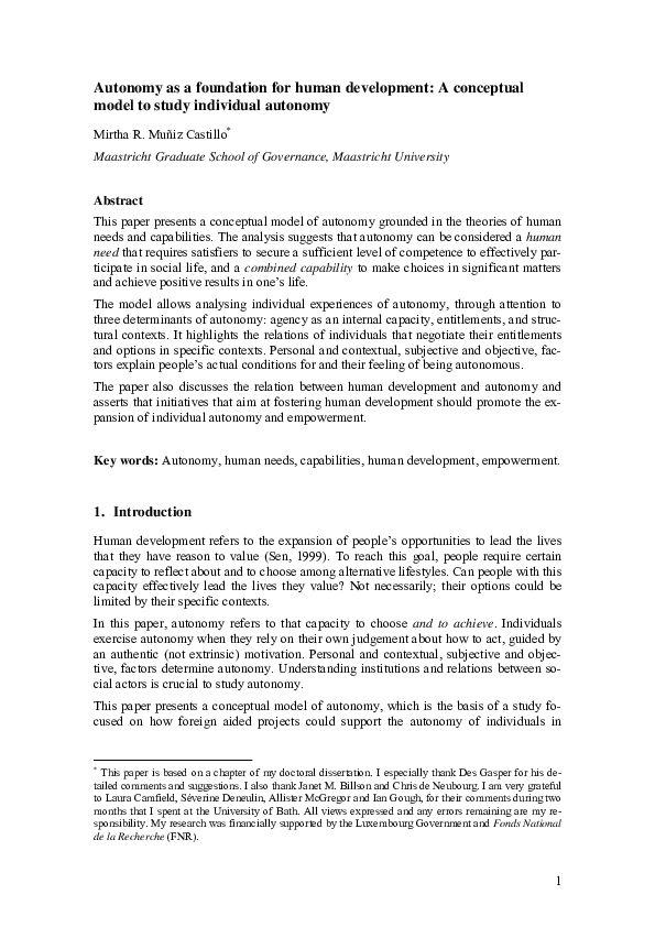 (PDF) Autonomy as a Foundation for Human Development: A Conceptual ...