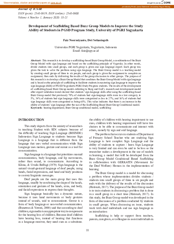 (PDF) Development of Scaffolding Based Buzz Group Models to Improve the Study Ability of ...