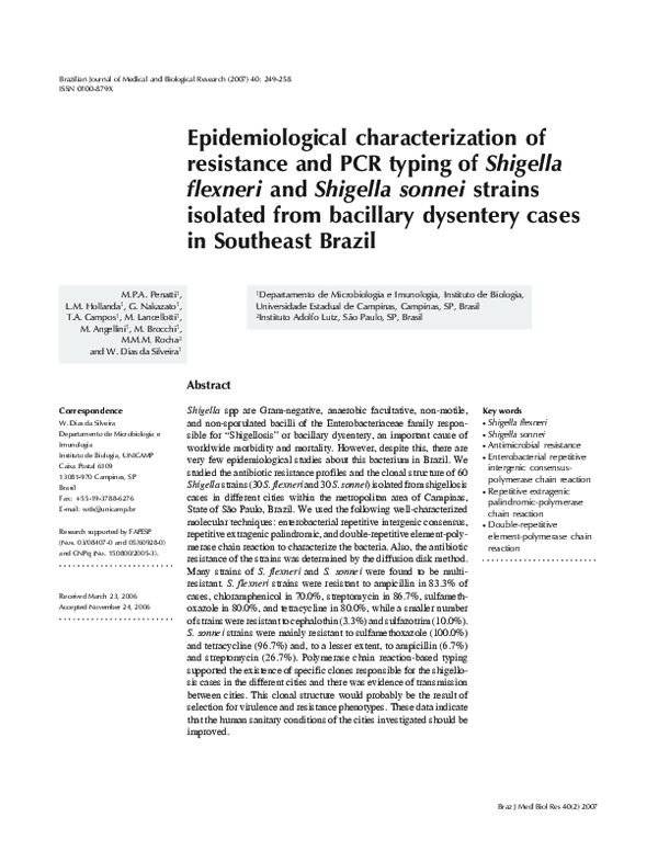 (PDF) Epidemiological characterization of resistance and PCR typing of Shigella flexneri and ...