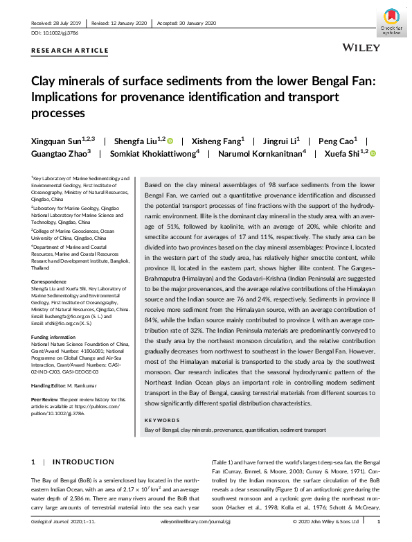(PDF) Clay minerals of surface sediments from the lower Bengal Fan: Implications for provenance ...