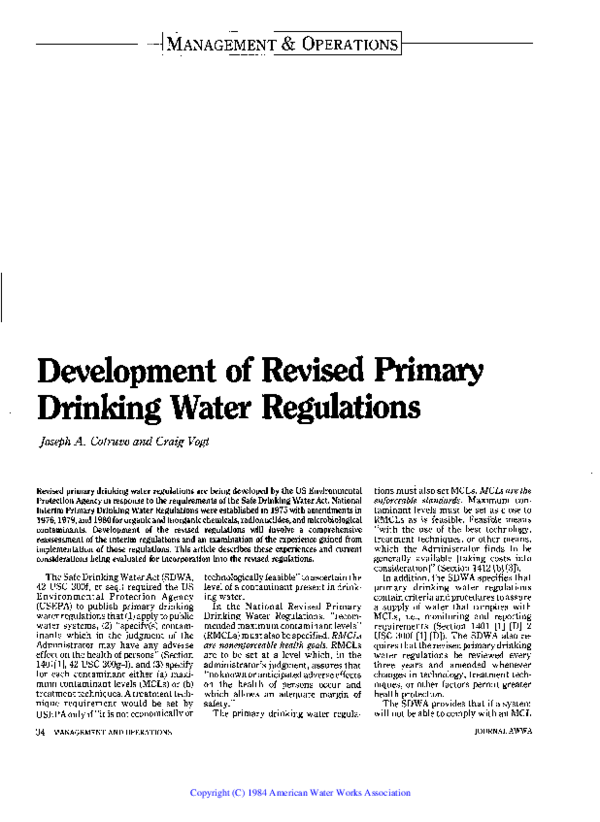 (PDF) Development of Revised Primary Drinking Water Regulations