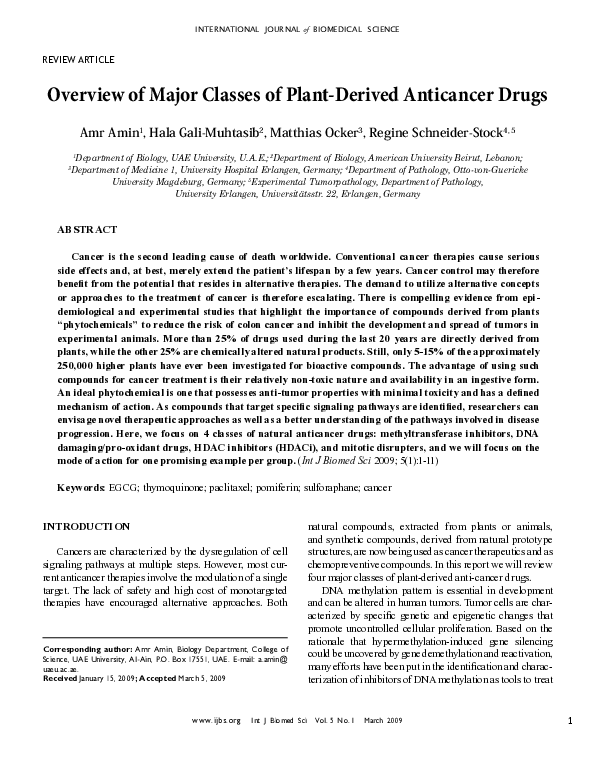 (PDF) Overview of major classes of plant-derived anticancer drugs (PDF) Overview of major classes of plant-derived anticancer drugs