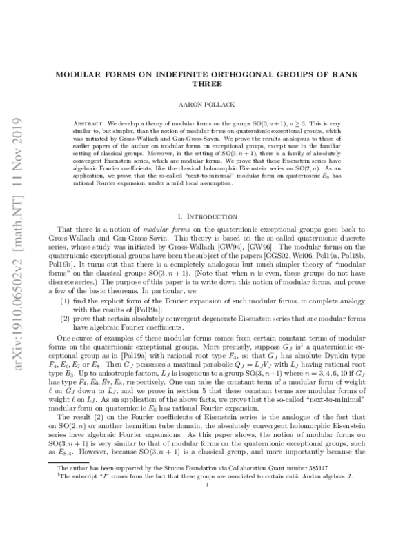(PDF) Modular forms on indefinite orthogonal groups of rank three