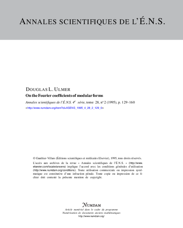 Pdf Fourier Coefficients Of Modular Forms