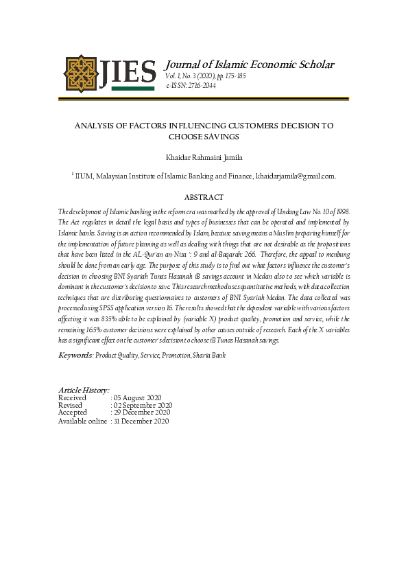 (PDF) Analysis of Factors Influencing Customers' Decision to Choose Saving