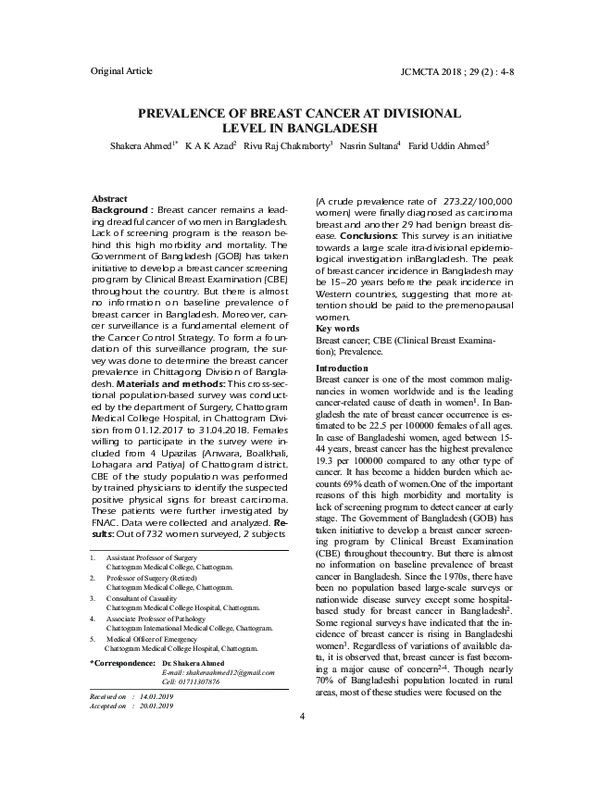 (PDF) Prevalence of Breast Cancer at Divisional Level in Bangladesh