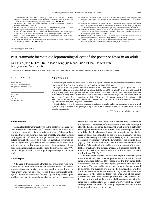 (PDF) Post-traumatic intradiploic leptomeningeal cyst of the posterior ...