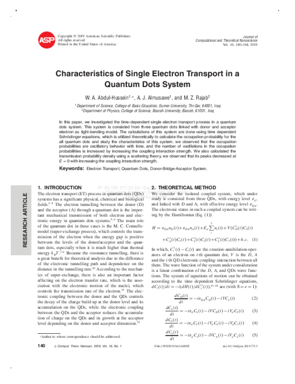 (PDF) Characteristics of Single Electron Transport in a Quantum Dots System