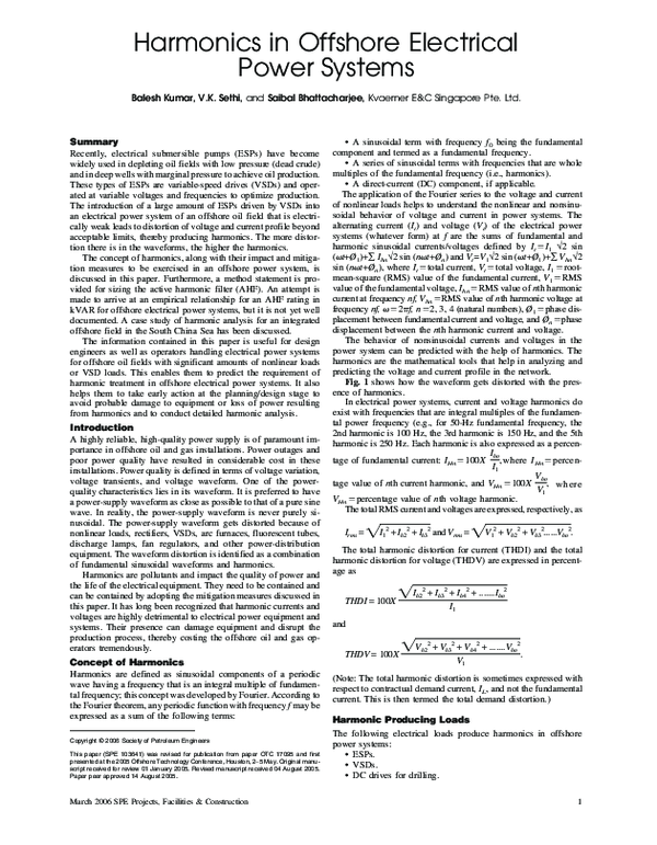 (PDF) Harmonics in Offshore Electrical Power Systems