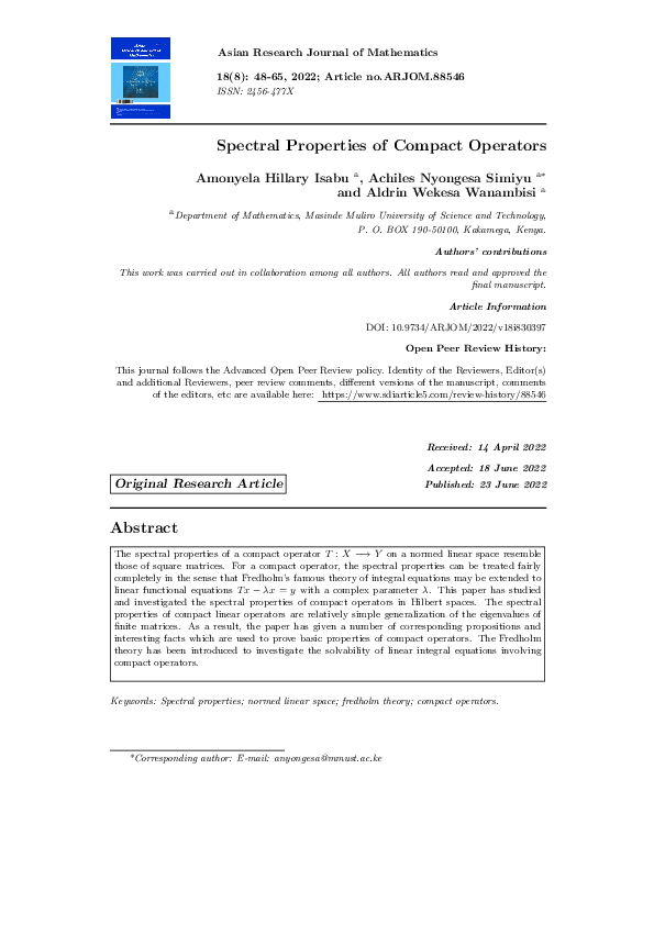 (PDF) Spectral Properties of Compact Operators