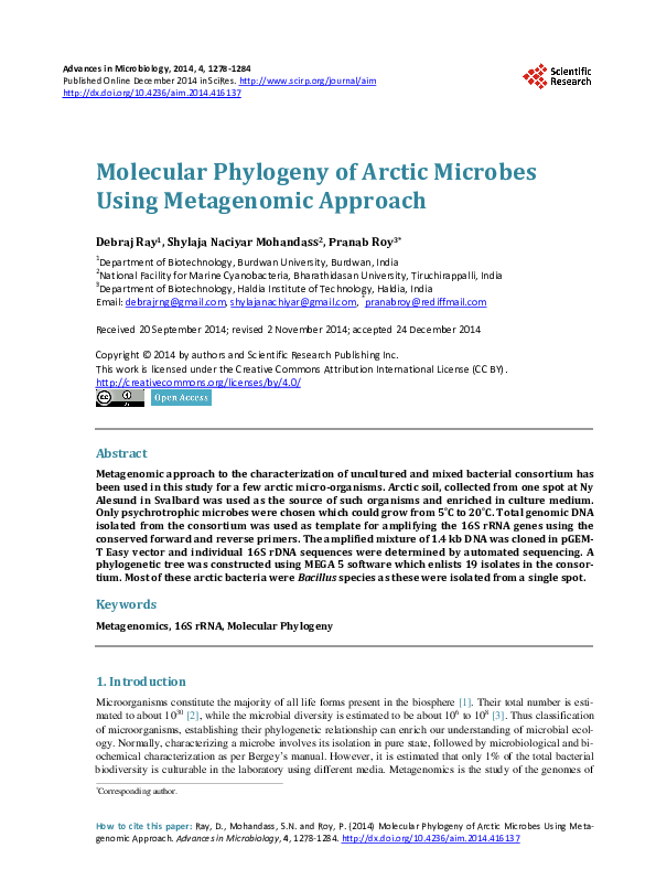 (PDF) Molecular Phylogeny of Arctic Microbes Using Metagenomic Approach