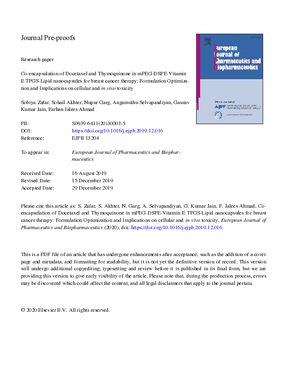 (PDF) Co-encapsulation of docetaxel and thymoquinone in mPEG-DSPE ...