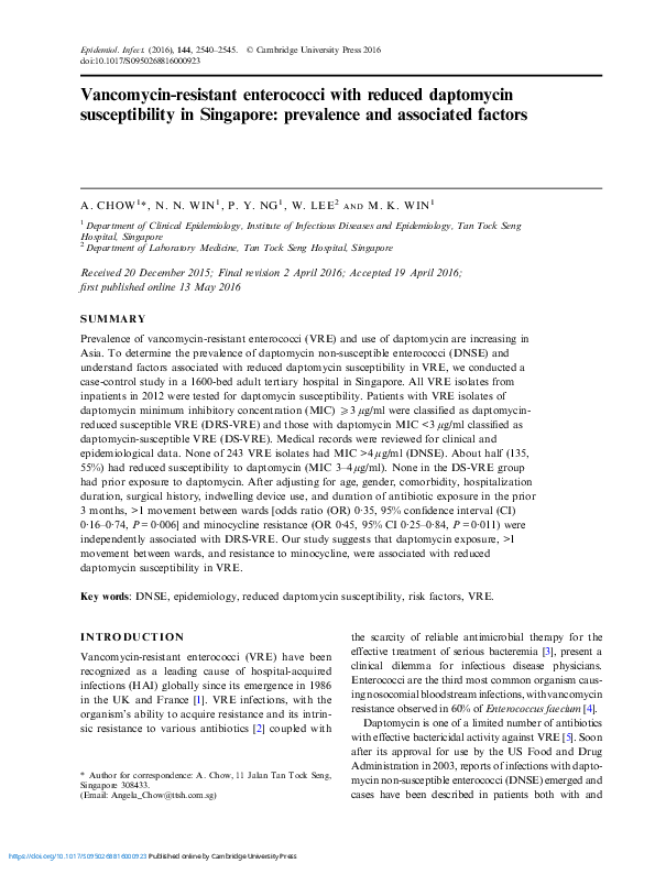 (PDF) Vancomycin-resistant enterococci with reduced daptomycin susceptibility in Singapore ...