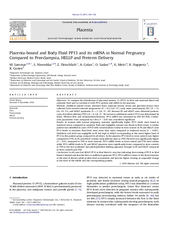 (PDF) Placenta-bound and Body Fluid PP13 and its mRNA in Normal ...