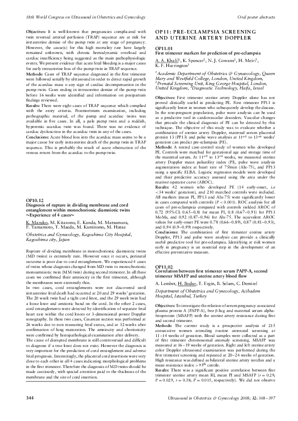 (PDF) OP11.01: First trimester markers for prediction of pre-eclampsia