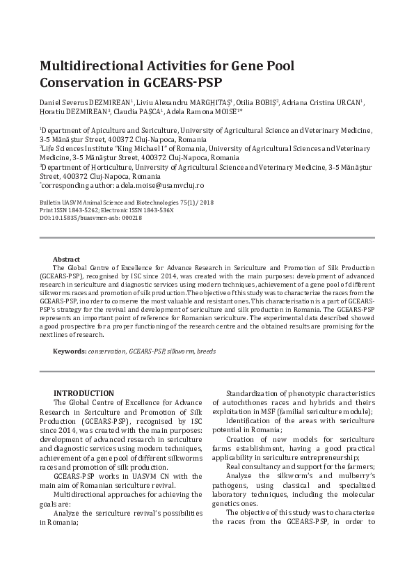 (PDF) Multidirectional Activities for Gene Pool Conservation in GCEARS-PSP