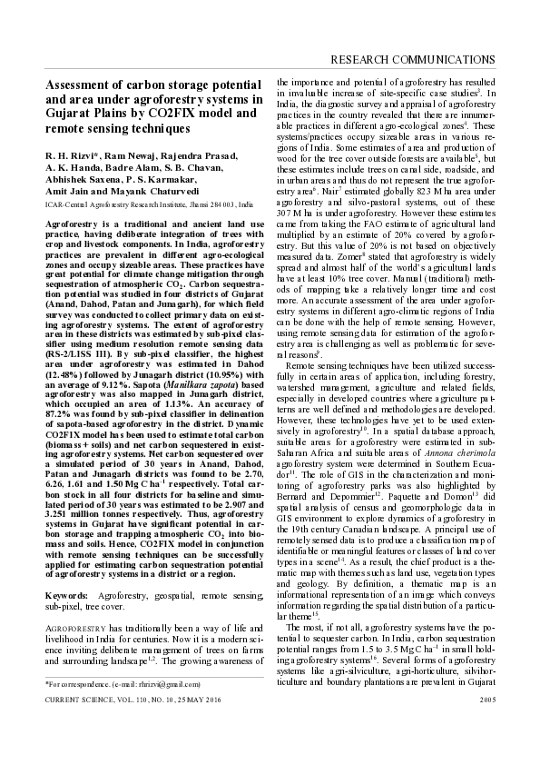 (PDF) Assessment of Carbon Storage Potential and Area under ...