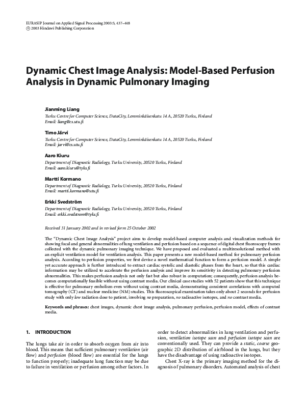(PDF) Dynamic Chest Image Analysis: Model-Based Perfusion Analysis in ...
