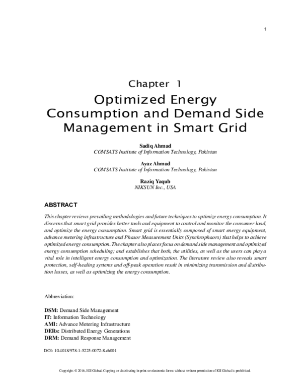 (PDF) Optimized Energy Consumption and Demand Side Management in Smart Grid
