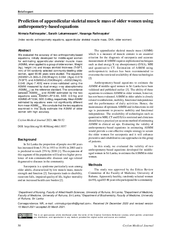 (PDF) Prediction of appendicular skeletal muscle mass of older women ...