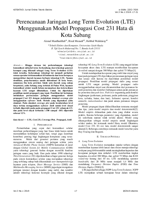(PDF) Perencanaan Jaringan Long Term Evolution (Lte) Menggunakan Model ...