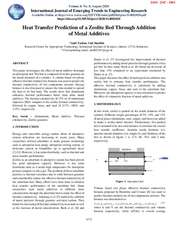 (PDF) Heat Transfer Prediction of a Zeolite Bed Through Addition of ...